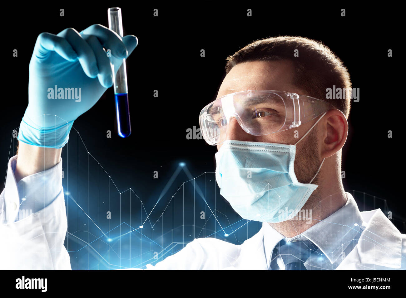 scientist with safety glasses, mask and test tube Stock Photo - Alamy