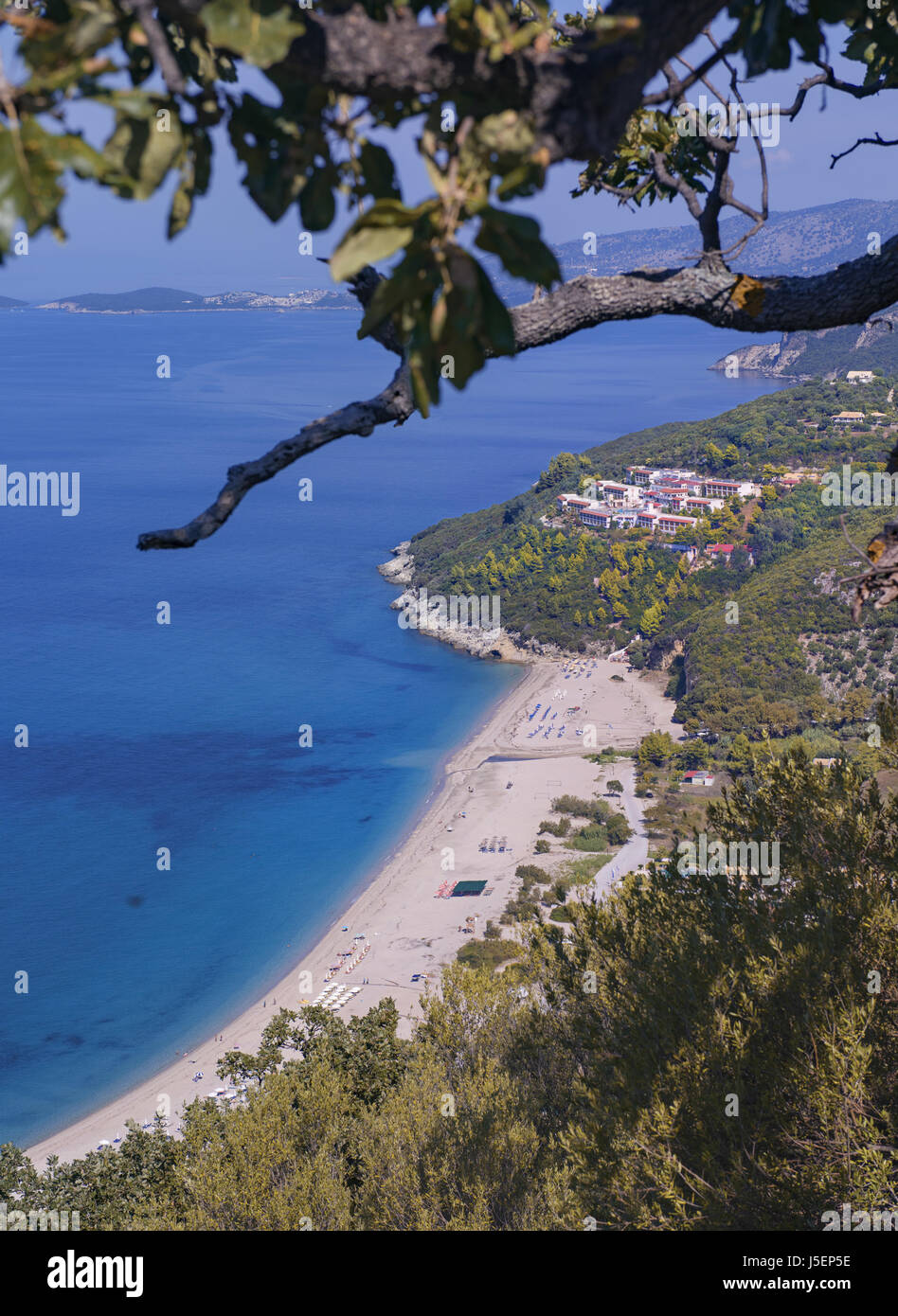 Panoramic view to Karavostasi beach near Perdika village, in the Ionian ...
