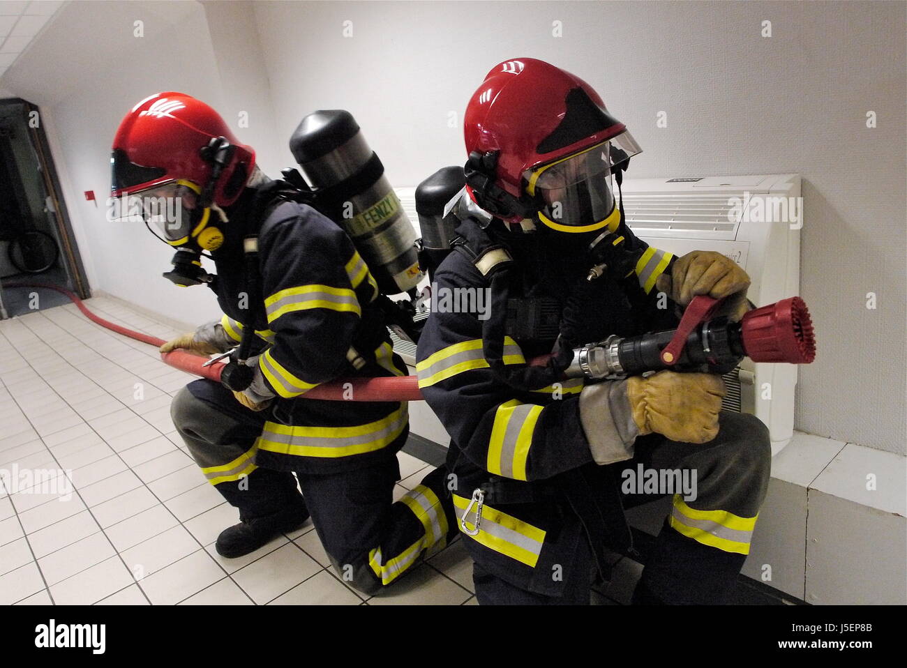 French military firefighters training at Mount Verdun aerial base Stock ...