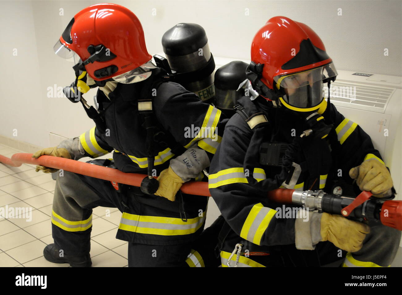 French military firefighters training at Mount Verdun aerial base Stock ...