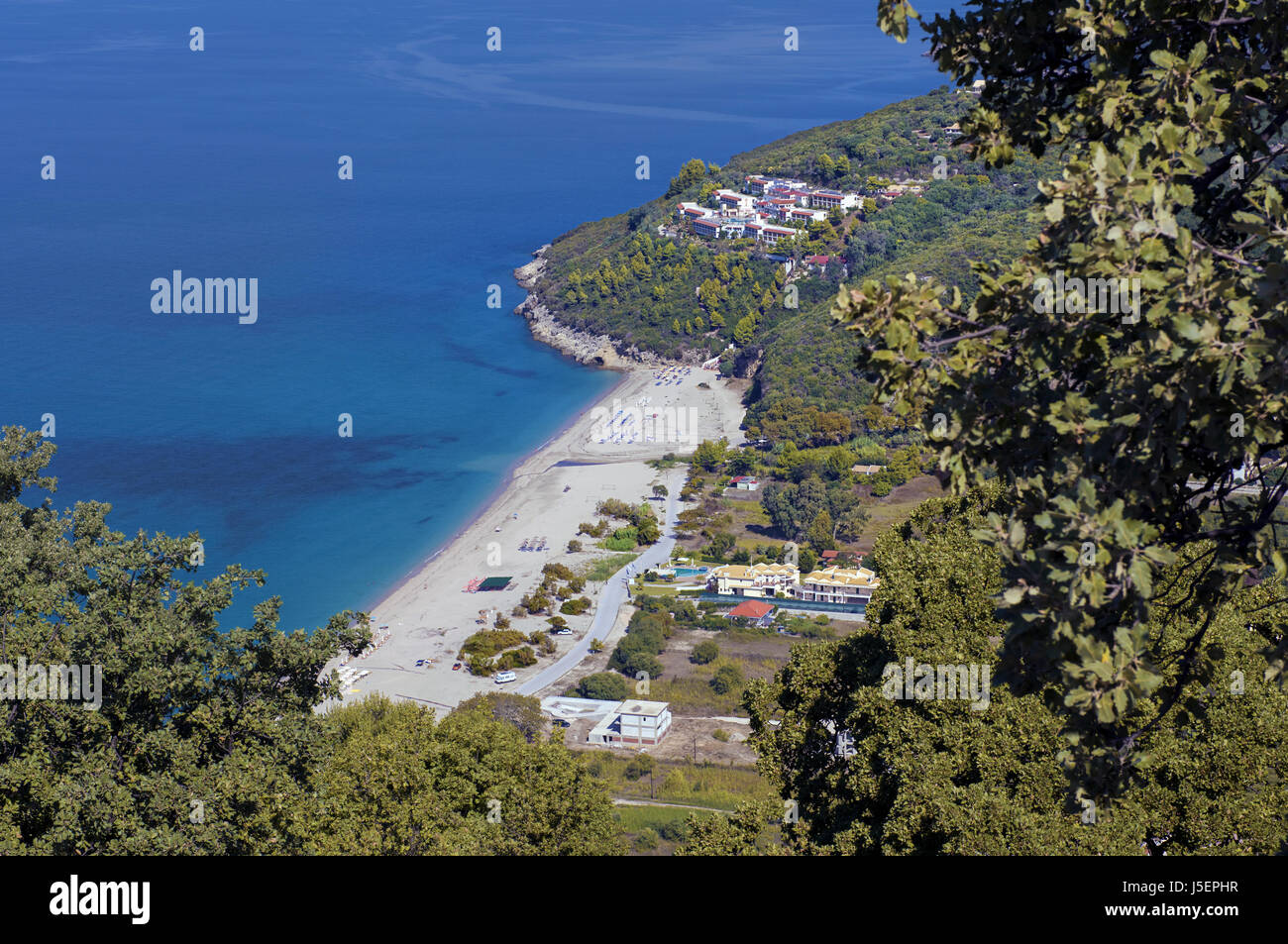 Panoramic view to Karavostasi beach near Perdika village, in the Ionian ...