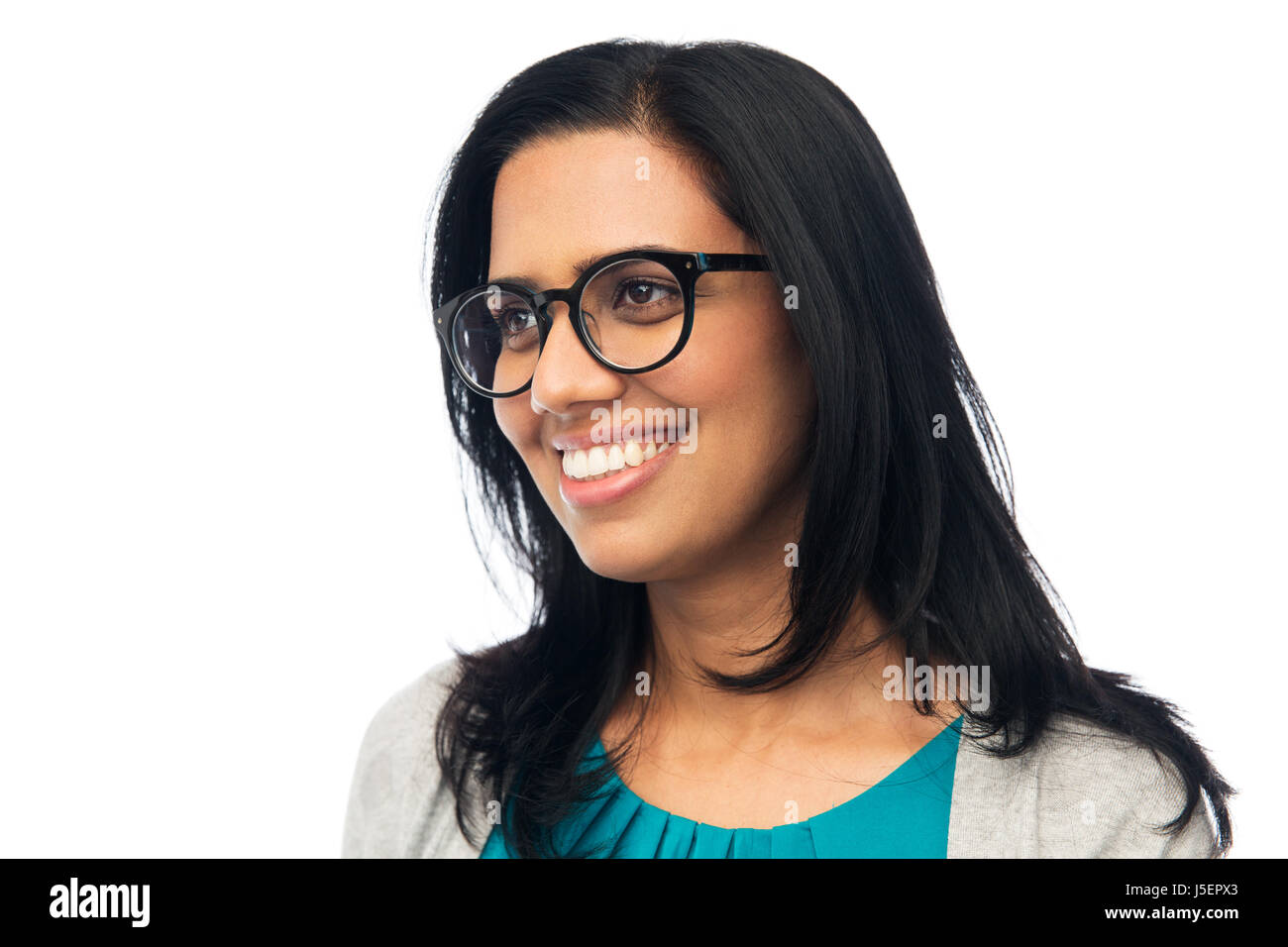 happy smiling young indian woman in glasses Stock Photo - Alamy