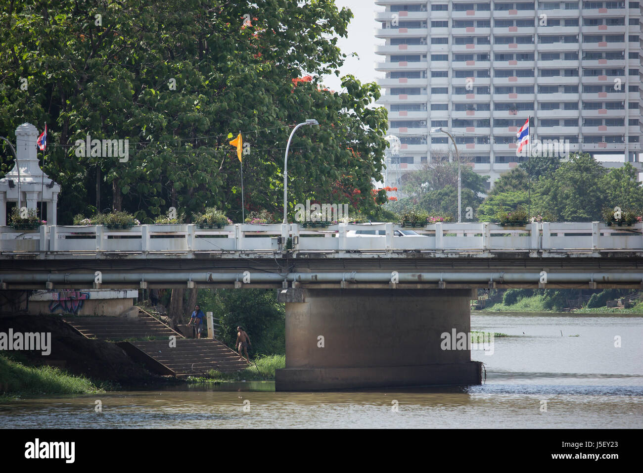 CHIANG MAI, THAILAND -MAY 10 2017: Nawarat Bridge across Ping River ...