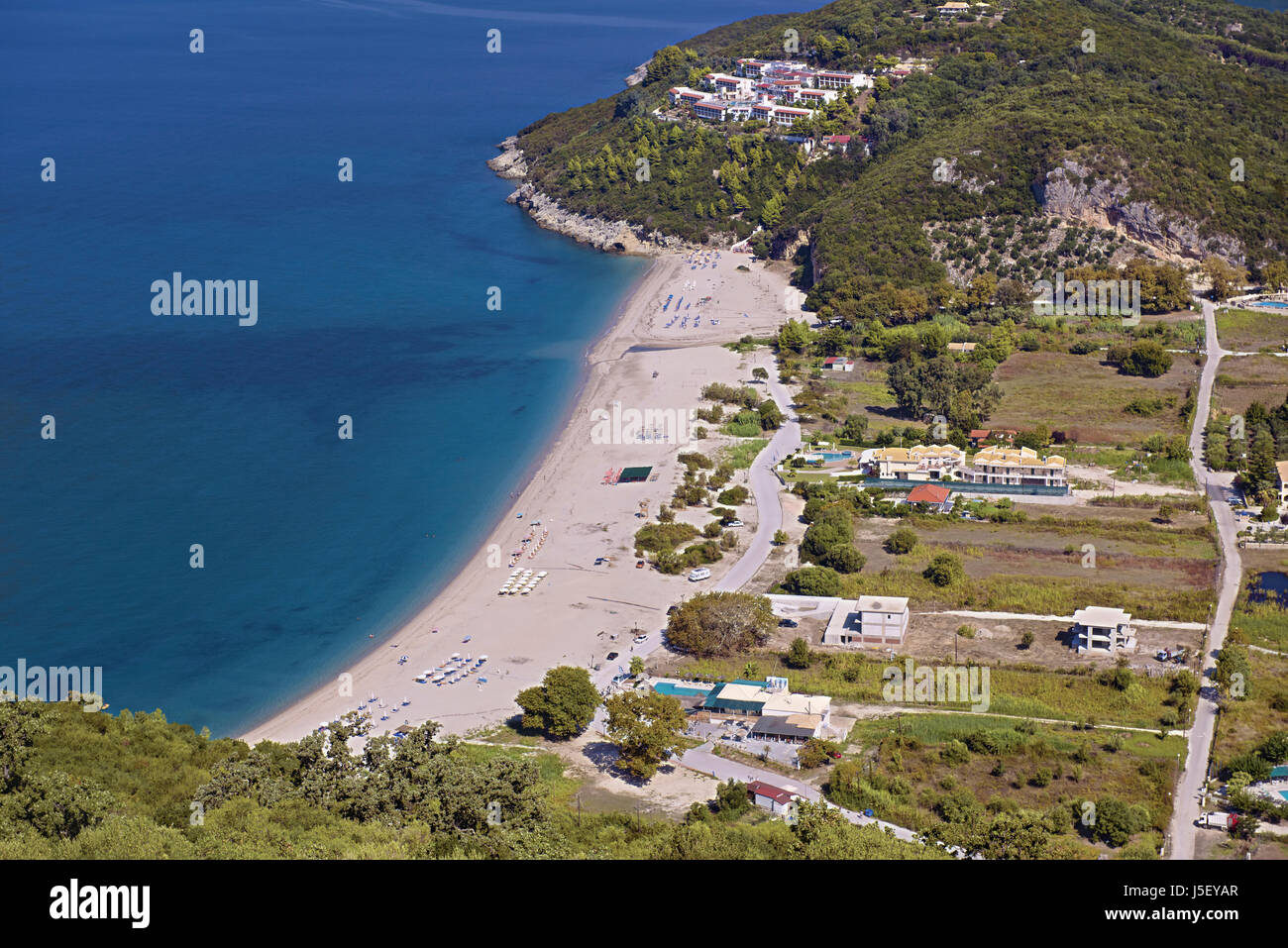 Panoramic view to Karavostasi beach near Perdika village, in the Ionian ...