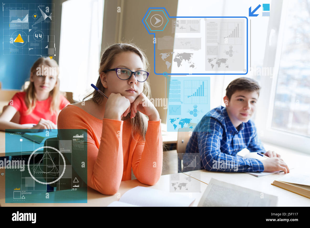 group of students with notebooks at school lesson Stock Photo - Alamy
