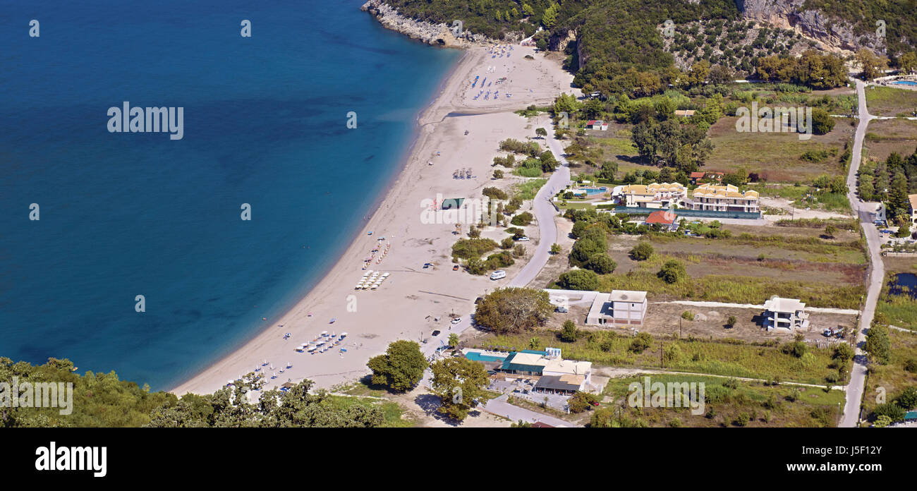 Panoramic view to Karavostasi beach near Perdika village, in the Ionian ...