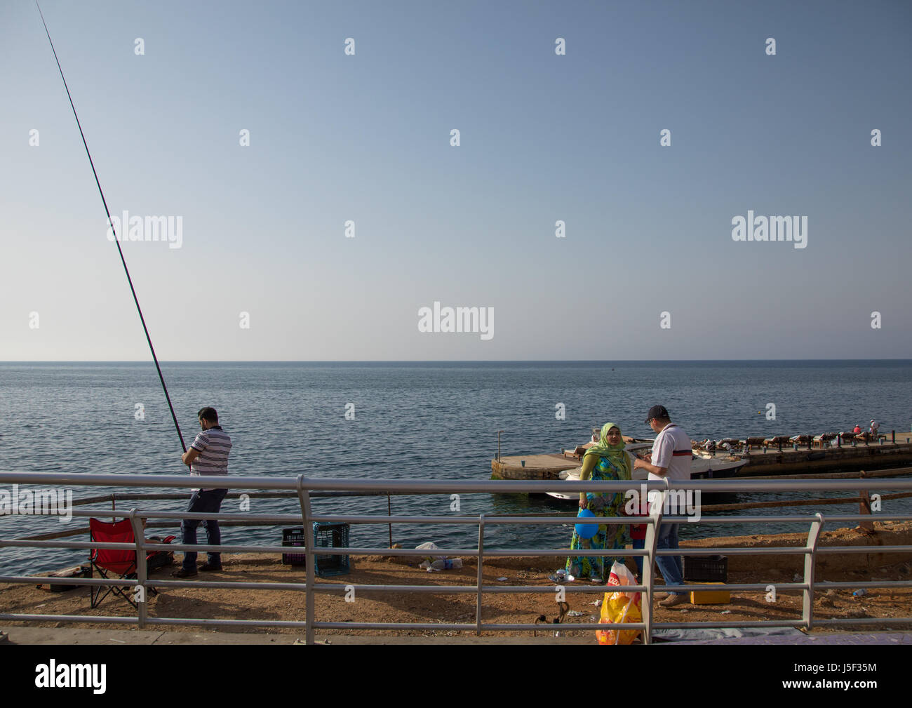 Man fishing in the corniche, Beirut Governorate, Beirut, Lebanon Stock ...