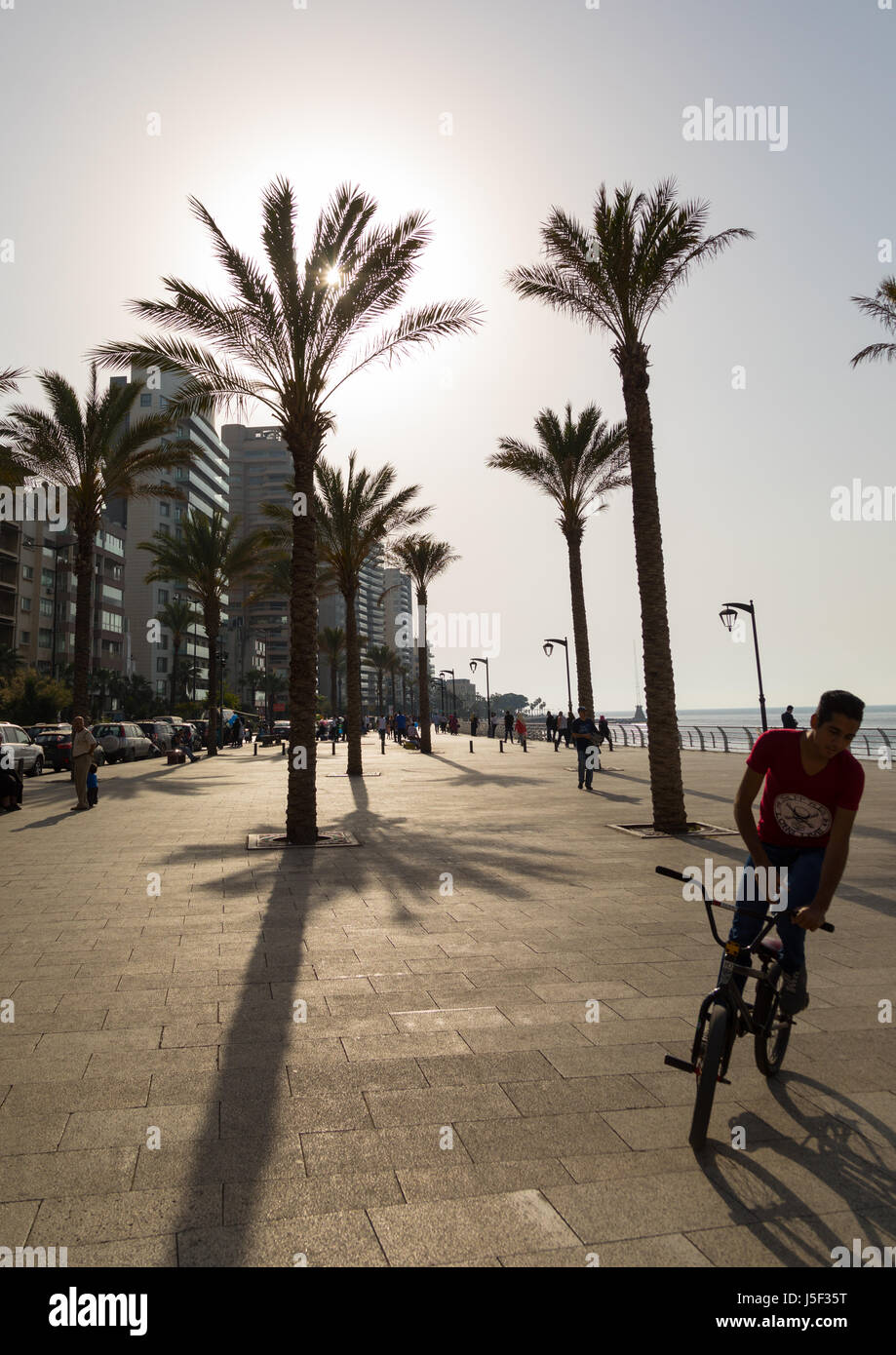 Lebanese man on a bicycle in the corniche, Beirut Governorate, Beirut ...