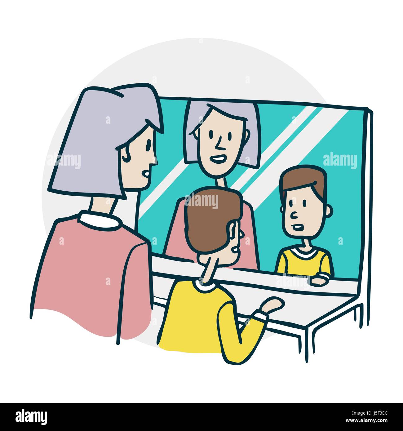 woman and a boy at a mirror practice their speech Stock Vector Image ...