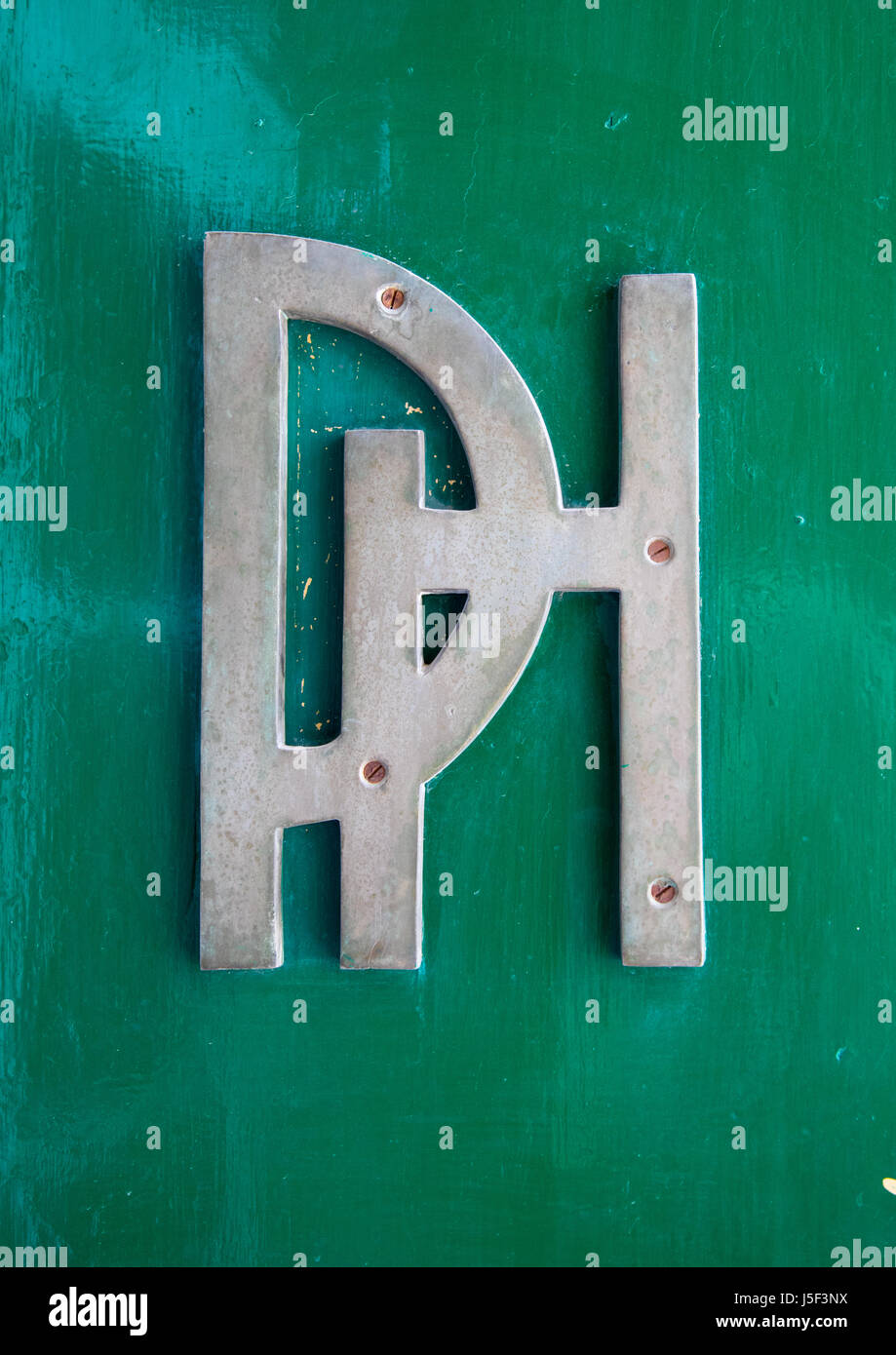 Palmyra hotel logo on the green entrance door, Beqaa Governorate ...