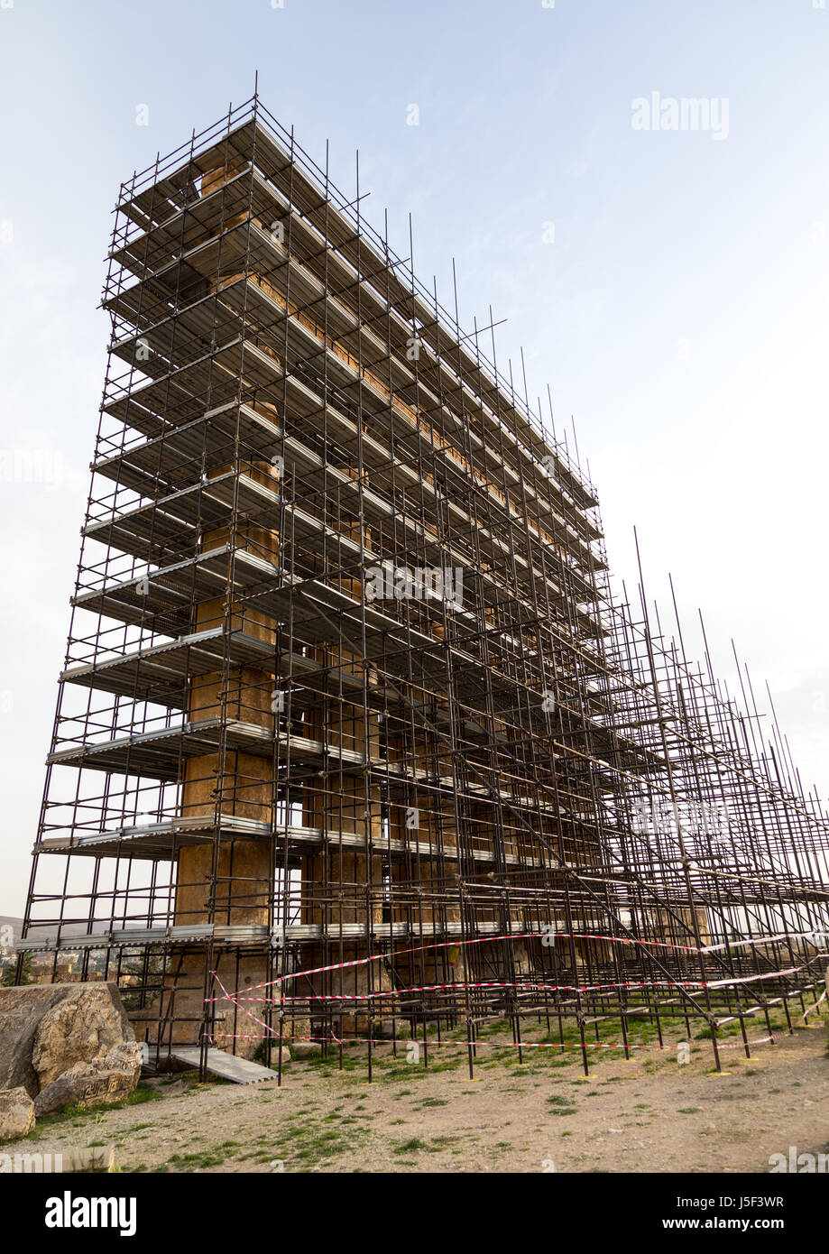 Scaffolding on the roman temple of Jupiter in the archaeological site ...