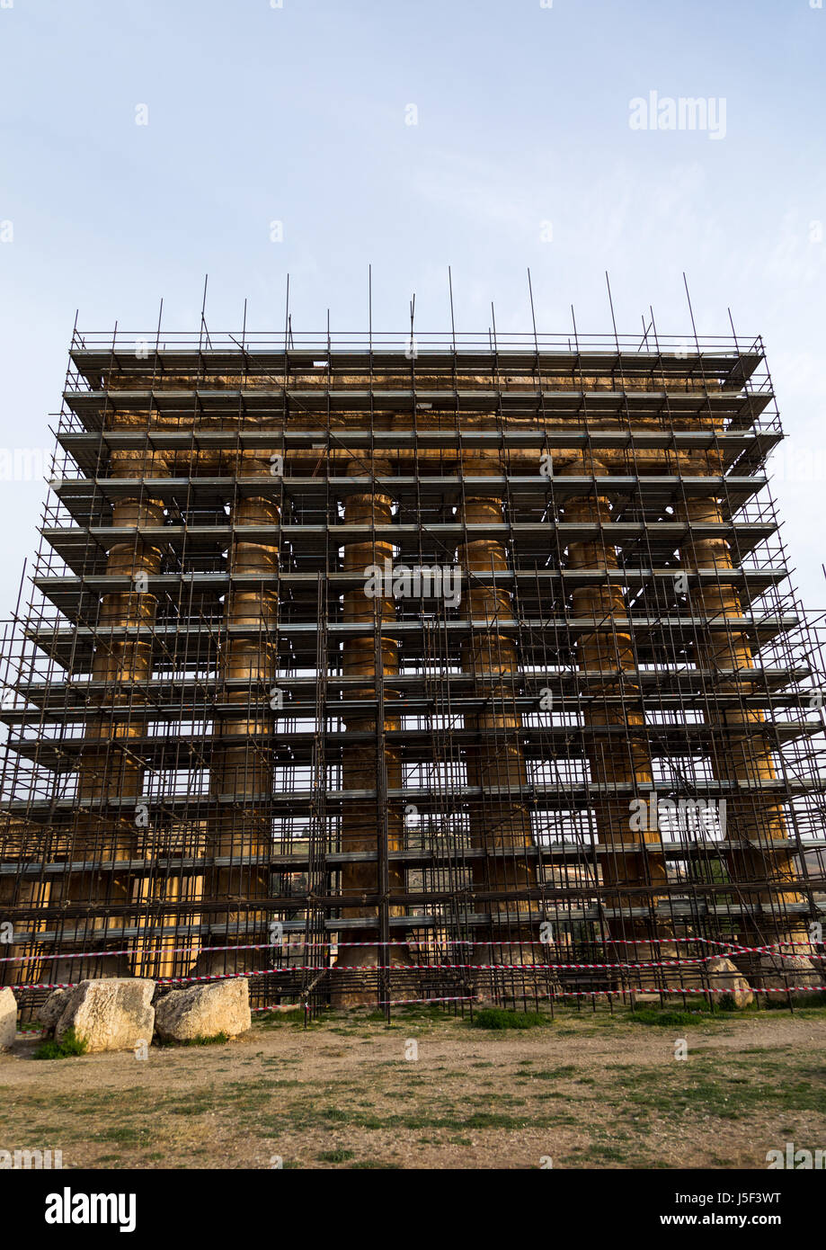 Scaffolding on the roman temple of Jupiter in the archaeological site ...