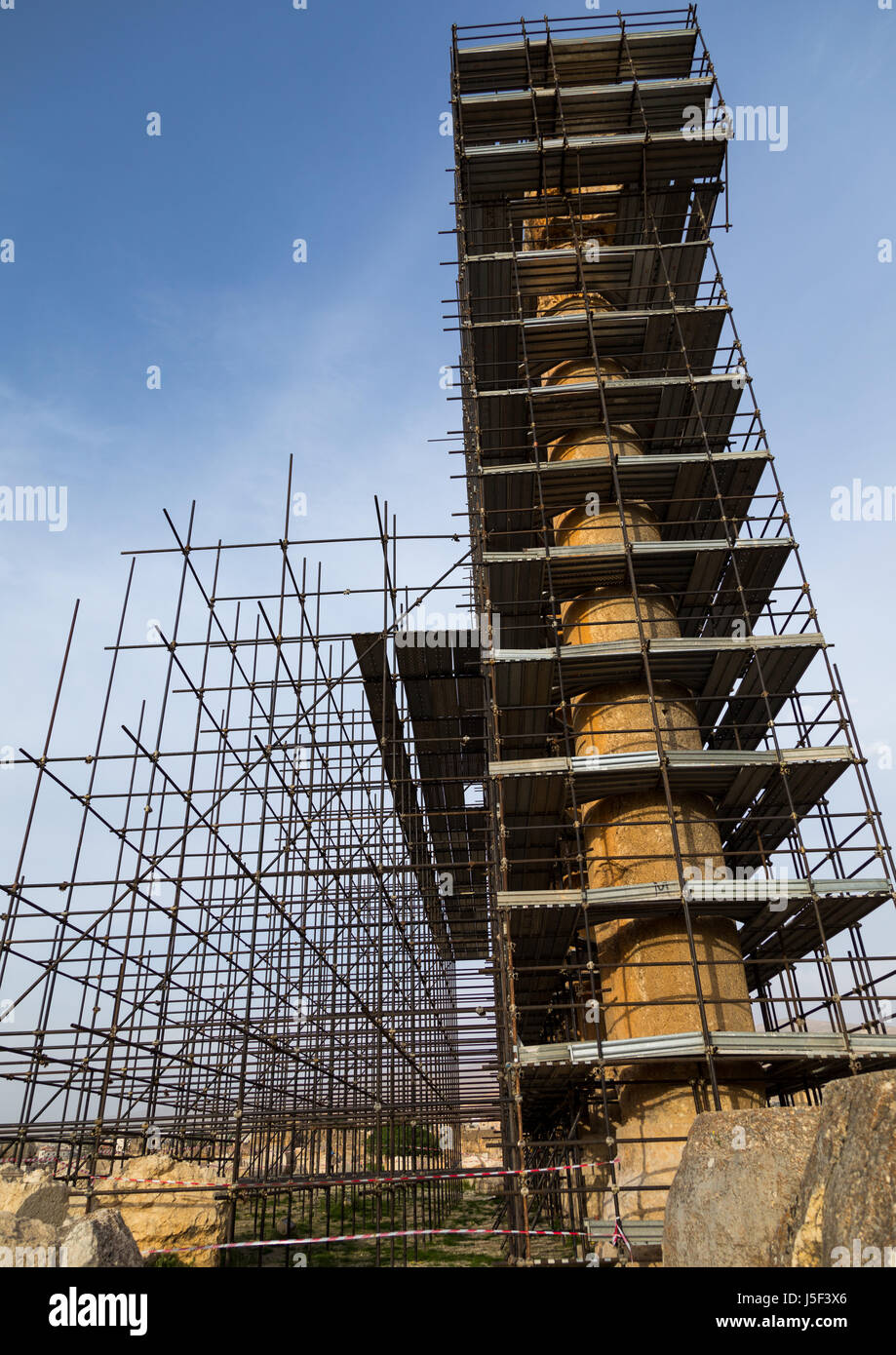 Scaffolding on the roman temple of Jupiter in the archaeological site ...