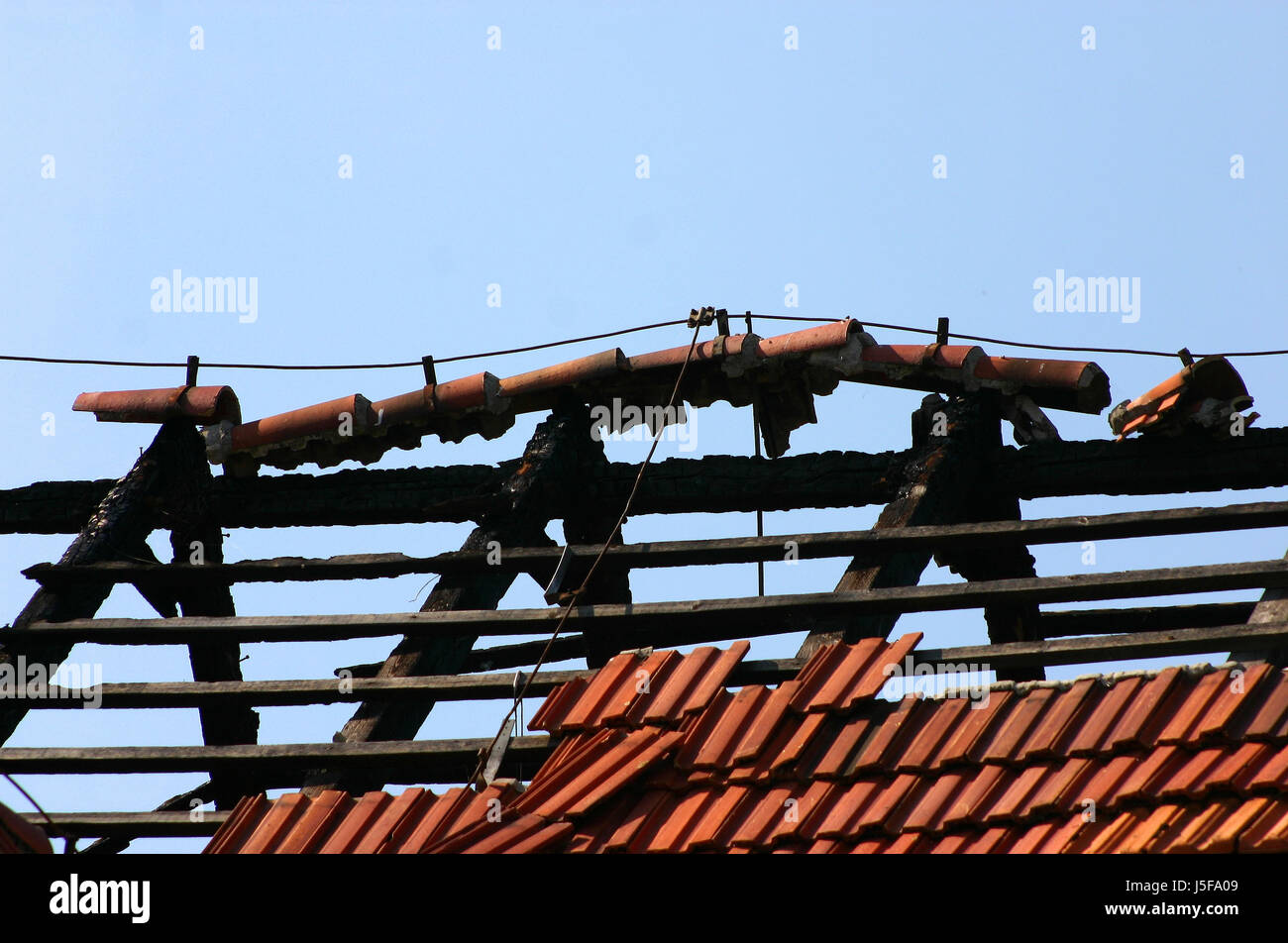 house building wood ruin fire conflagration brick damage damages ...