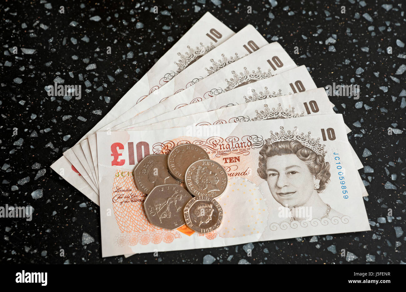 Close up of English money £10 note cash banknote banknotes ten pound ...