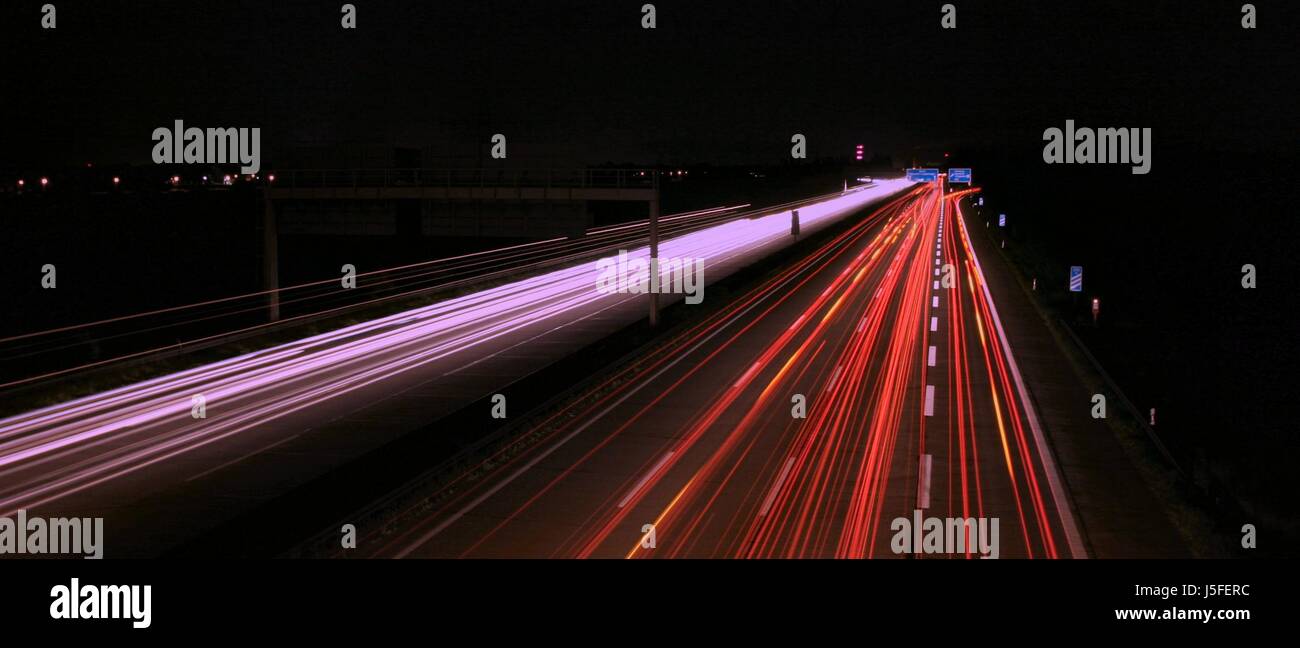 at night lights long-term exposure motorway highway reflector centre ...