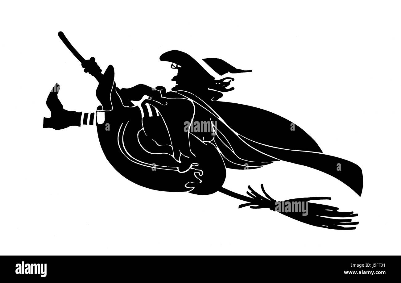 witch flying on broom Stock Photo - Alamy