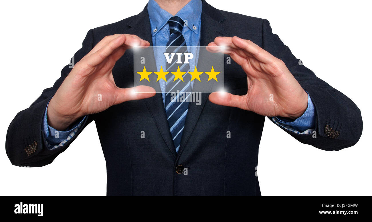 Businessman holding five star rating VIP - White - Stock Image Stock ...