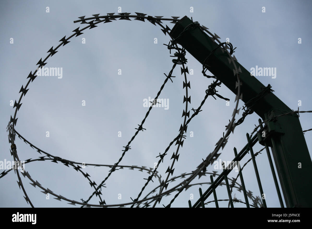 brig jail fence barred barrier protect protection barbed wire barbed ...