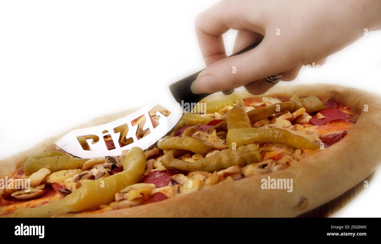 hand finger female dainty hold pizza mushrooms cheese pepperoni cut ...