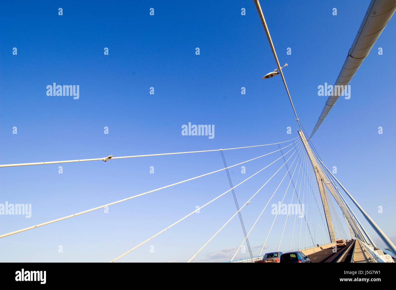 blue traffic transportation bridge france stanchion ropes firmament sky ...