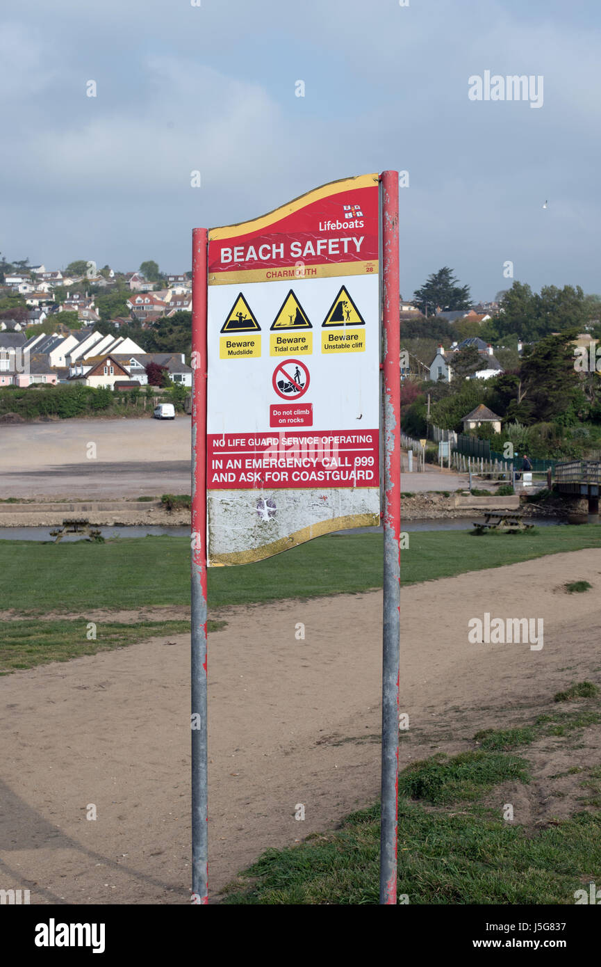 Beach safety signs at Charmouth, Dorset Stock Photo - Alamy