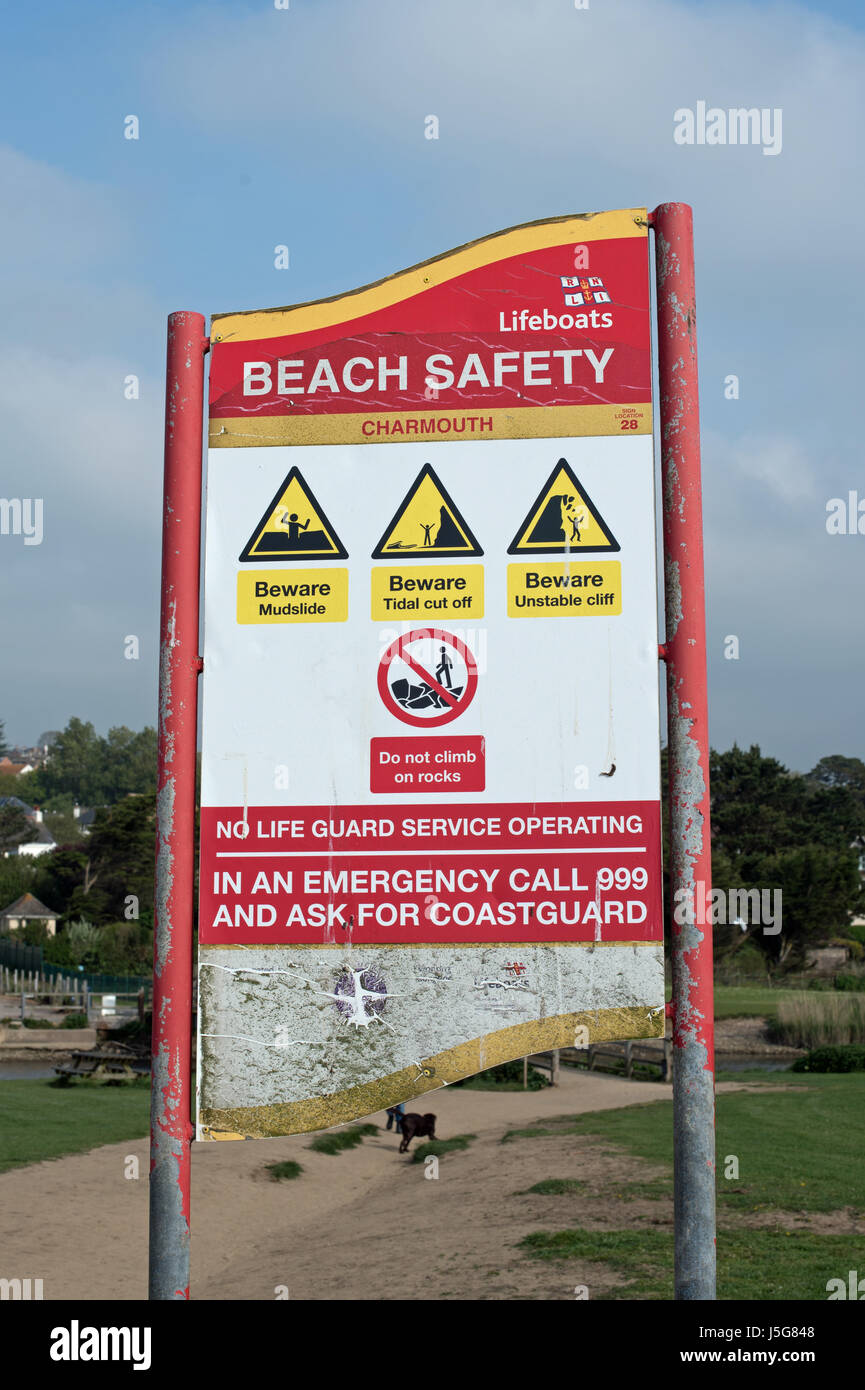 Beach safety signs at Charmouth, Dorset Stock Photo - Alamy