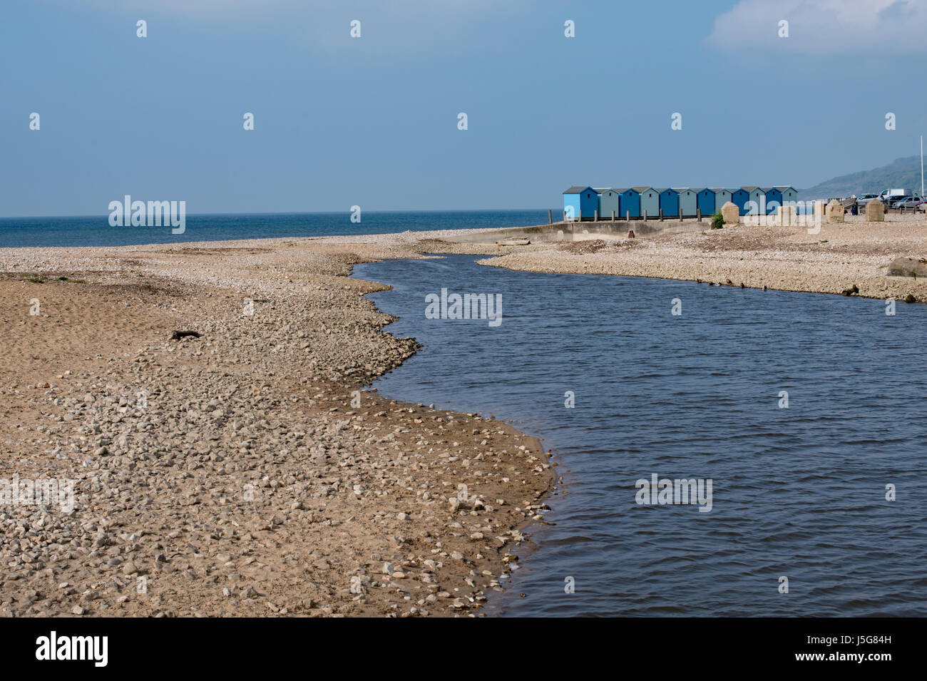 Where the River Char meets the sea...Charmouth! Stock Photo - Alamy