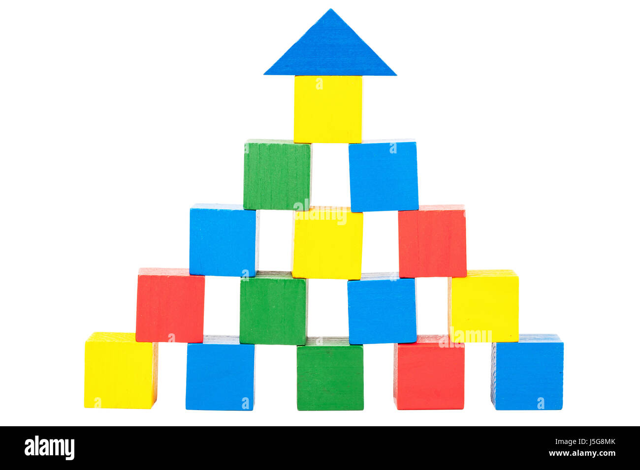 Structure made of wooden toy blocks on white background Stock Photo - Alamy