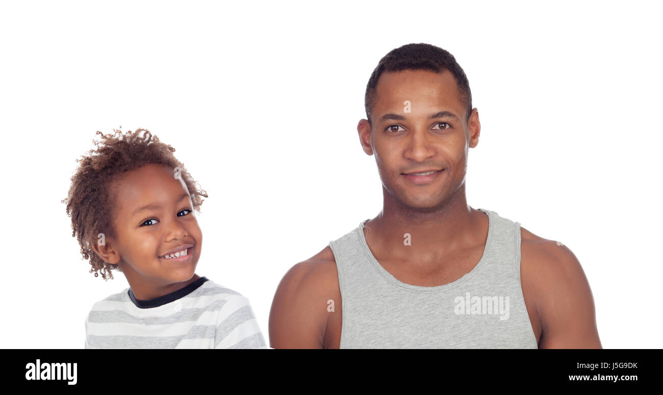 Happy african child and his father isolated on a white background Stock ...