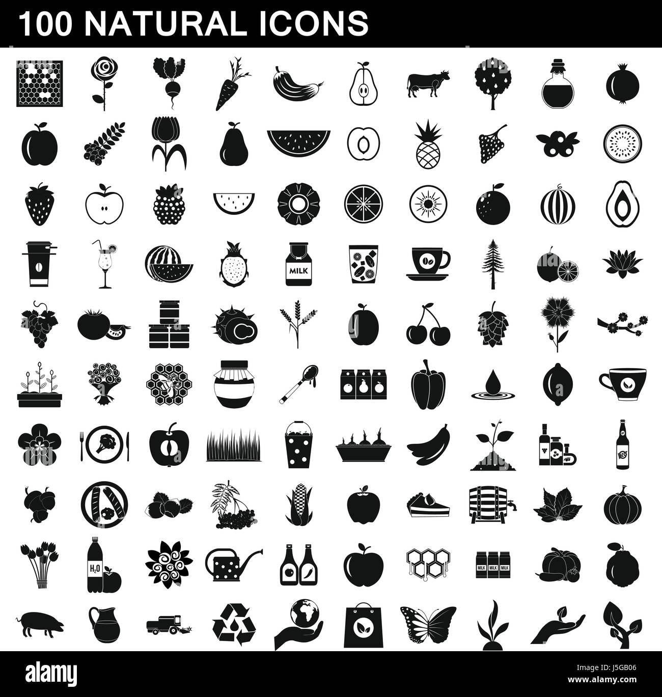 100 natural icons set, simple style Stock Vector Image & Art - Alamy
