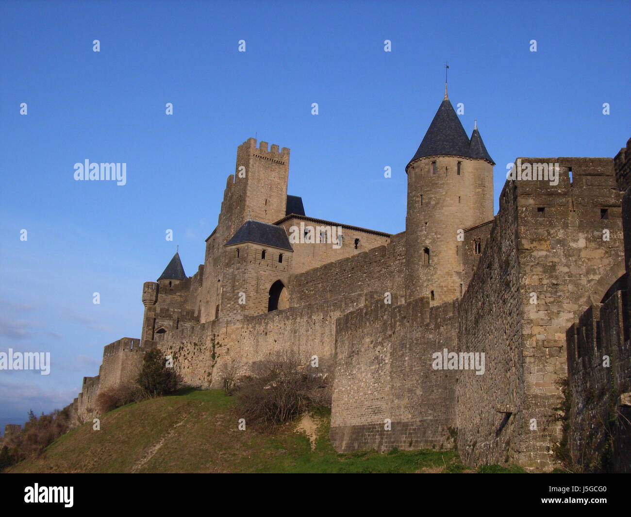 tower towers fortress Southern France castle wall rampart battlement ...