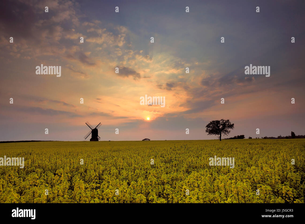 Sunset over Stevington Windmill; Stevington village; Bedfordshire ...