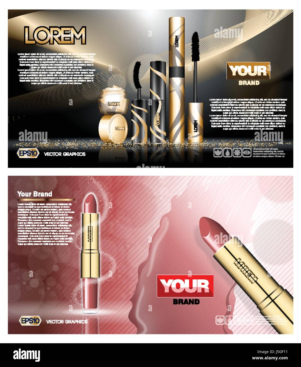 Digital vector red and black skin care cream, mascara cosmetic ...