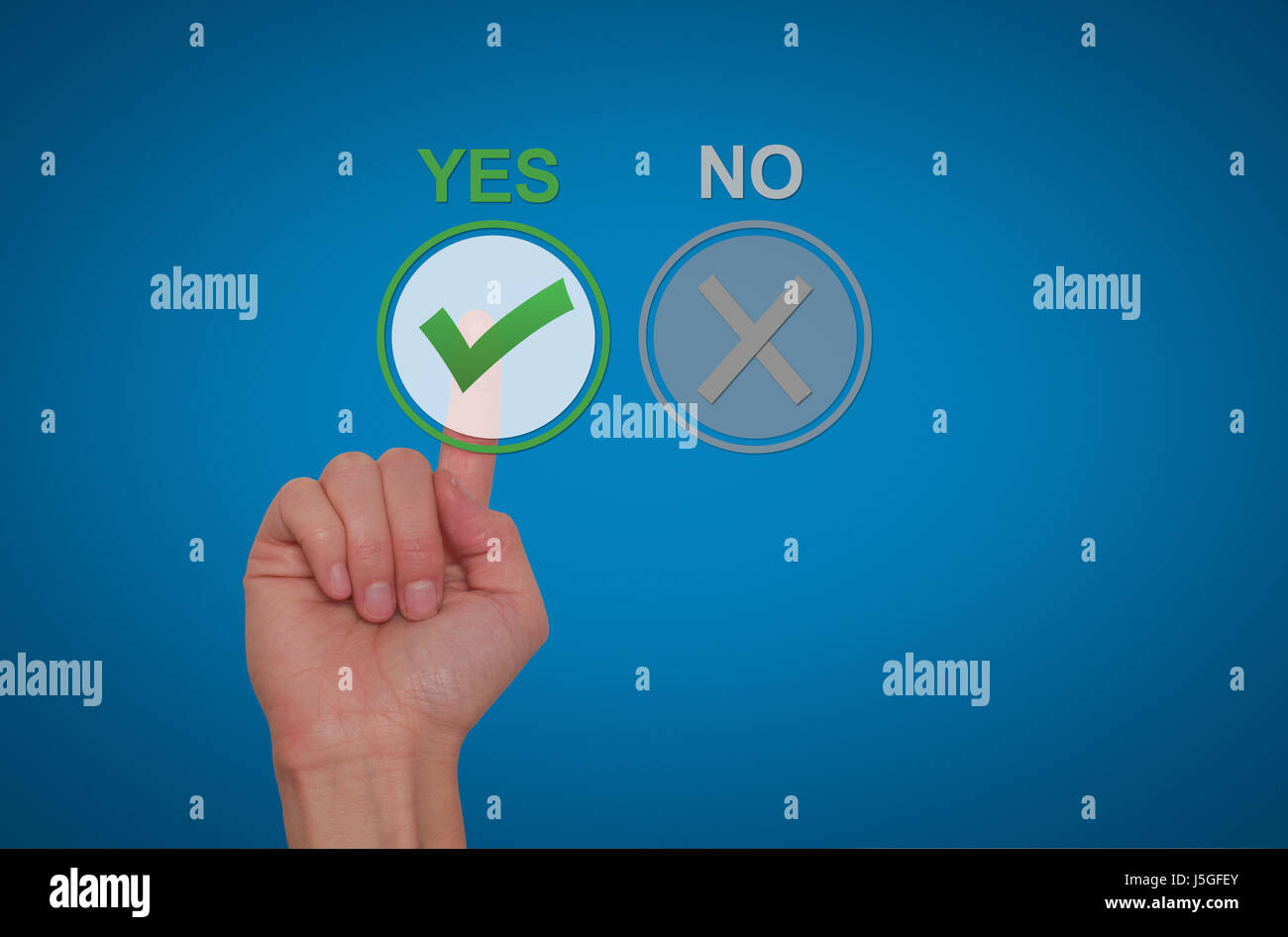 Hand Choose yes on virtual screen. Business technology concept ...