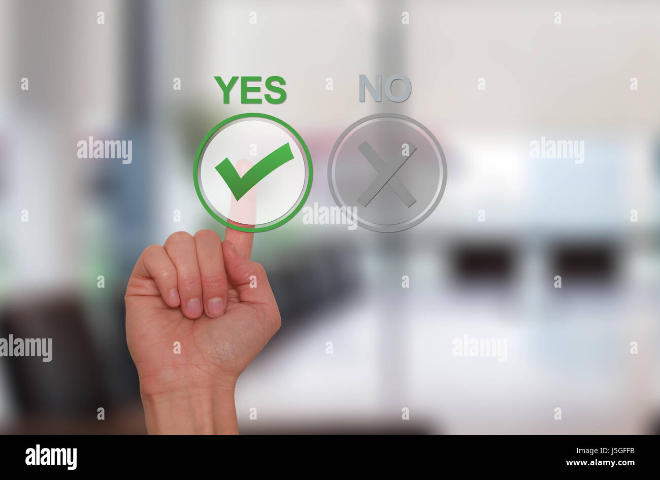 Hand Choose yes on virtual screen. Business technology concept ...