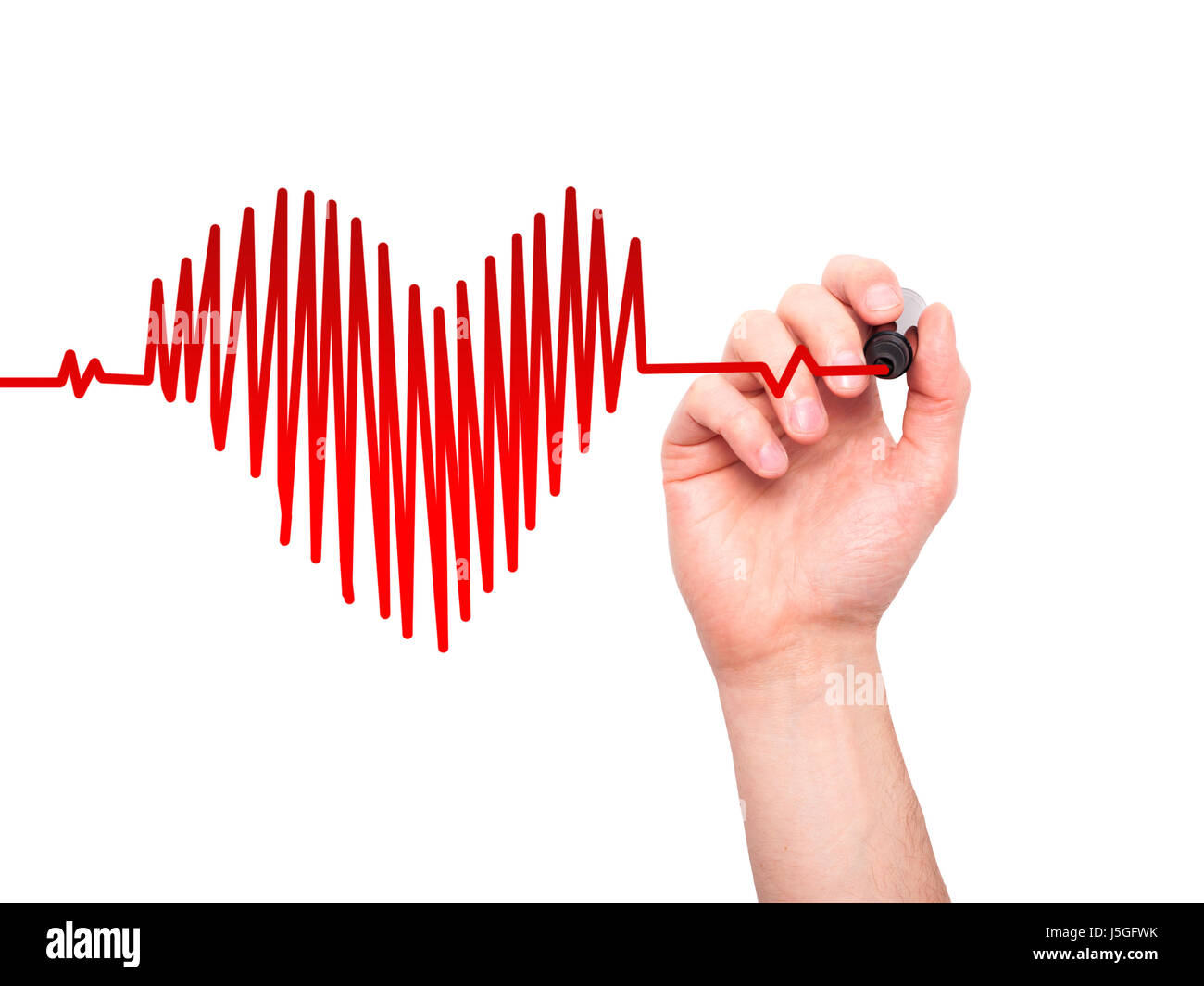 Closeup of hand drawing heart beat in heart shape with stethoscope ...