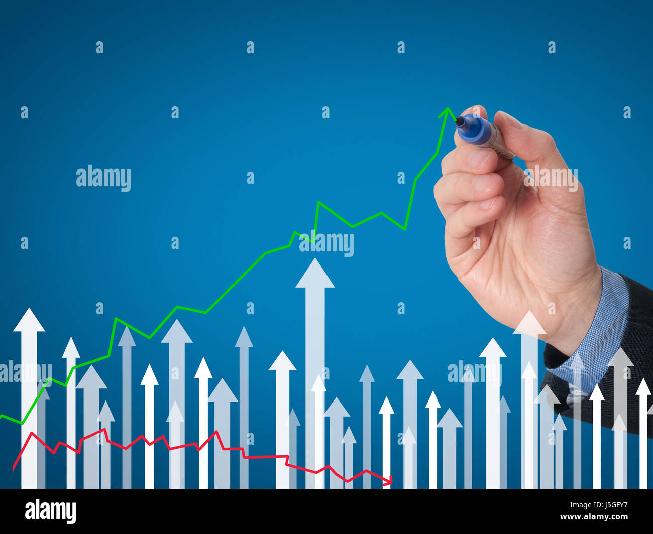 Businessman hand drawing graph of growth on visual screen. Man holding ...