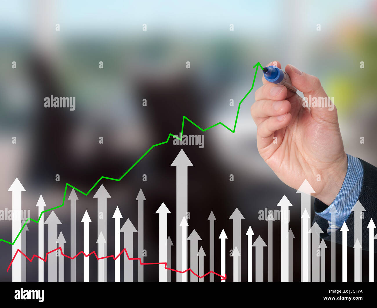 Businessman hand drawing graph of growth on visual screen. Man holding ...