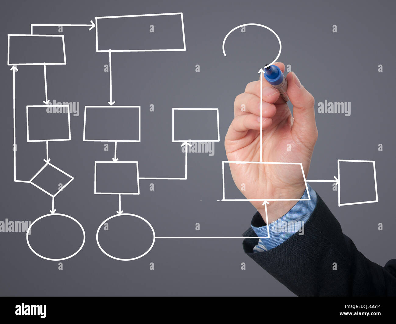 Businessman Hand drawing empty diagram. Isolated on grey background ...