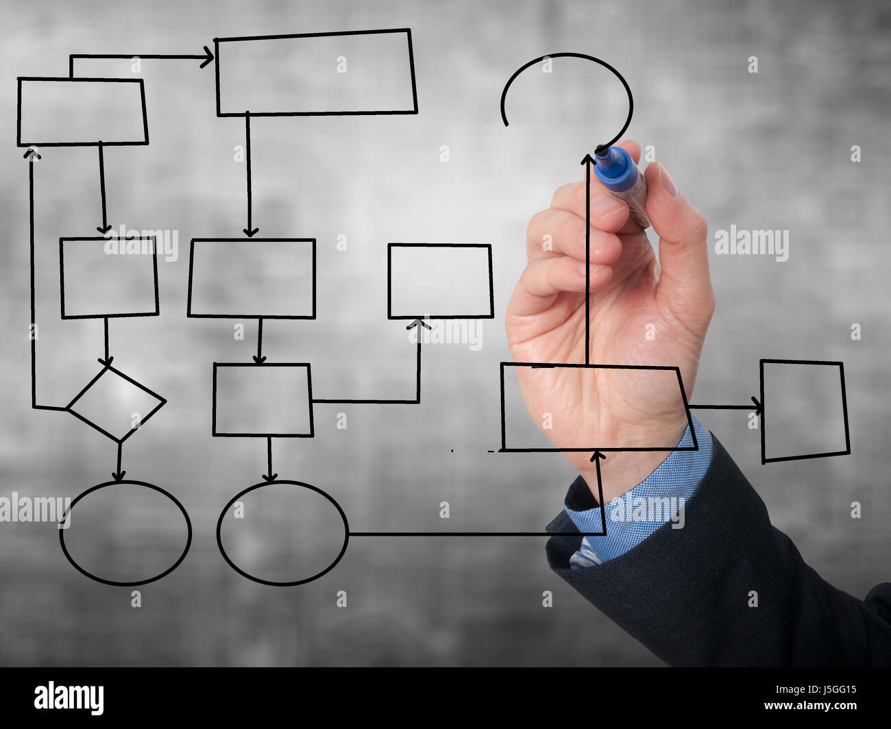 Businessman Hand drawing empty diagram. Isolated on grey background ...