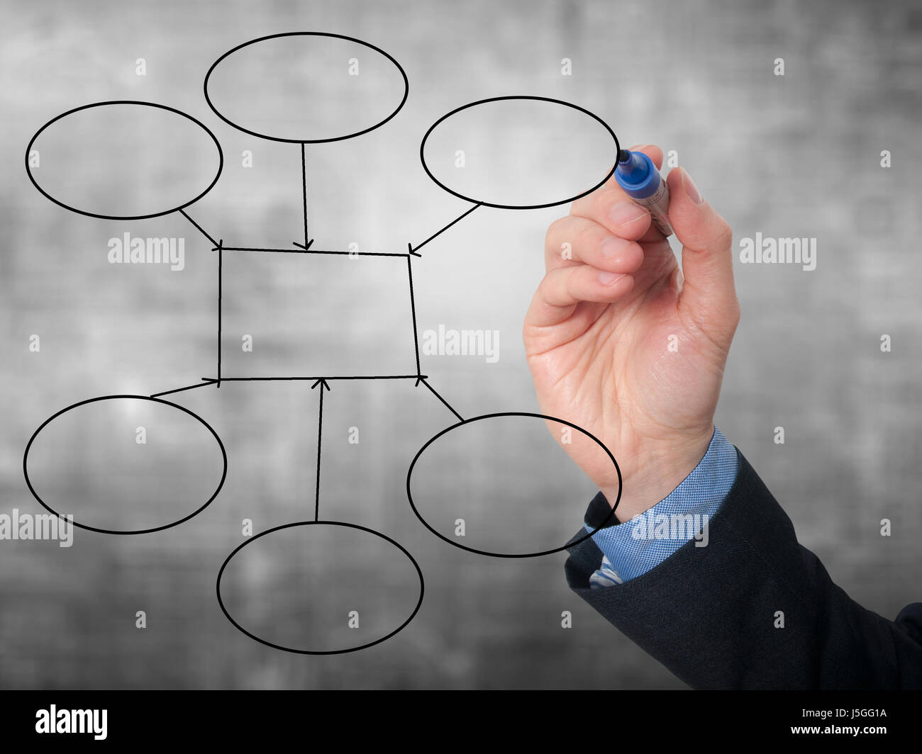 Businessman Hand drawing blank flow chart with marker on transparent ...