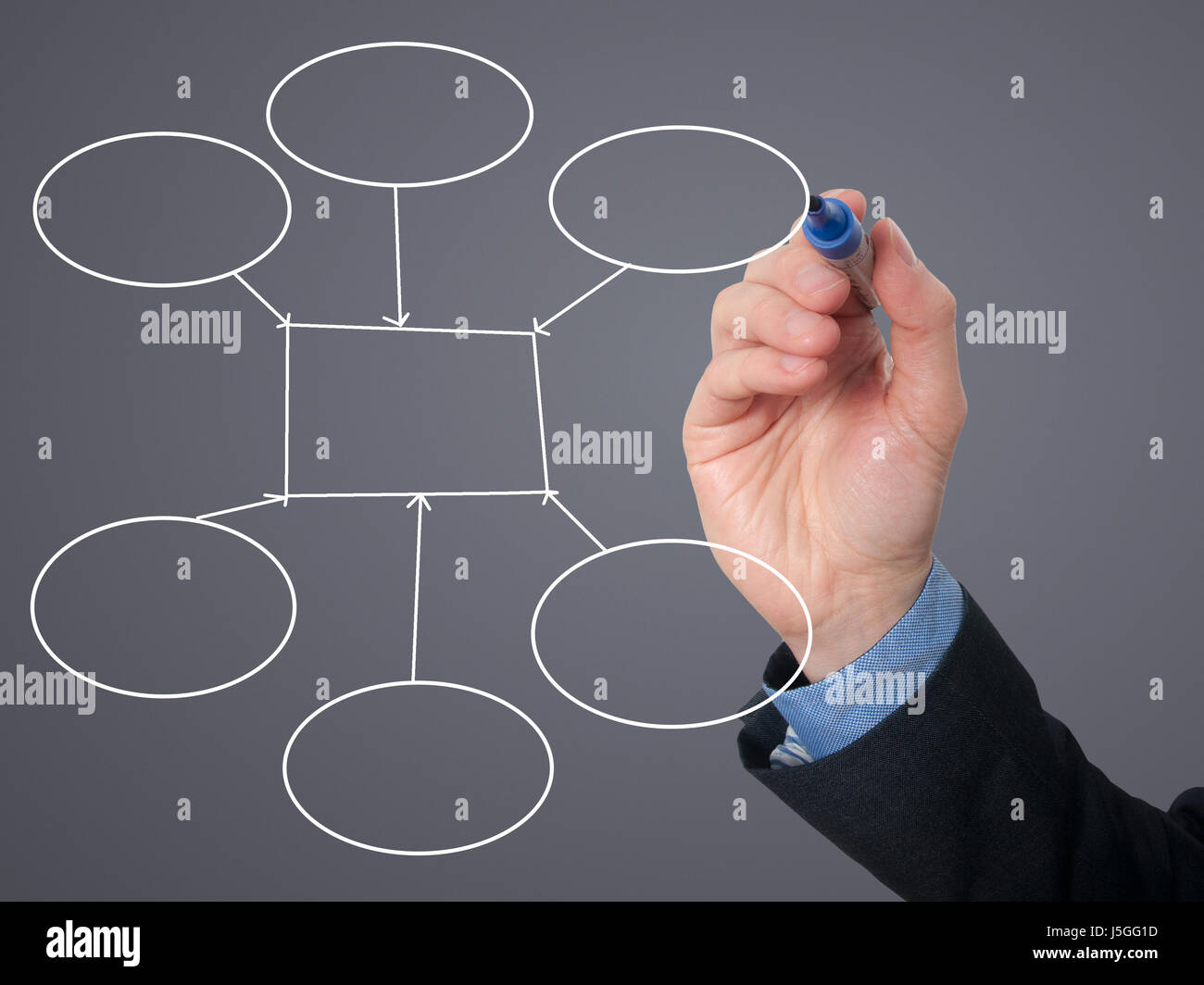 Businessman Hand drawing blank flow chart with marker on transparent ...
