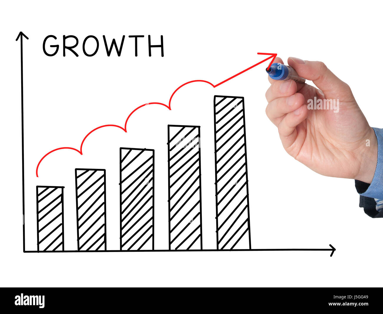 Businessman hand drawing Growth Graph with marker on transparent wipe ...