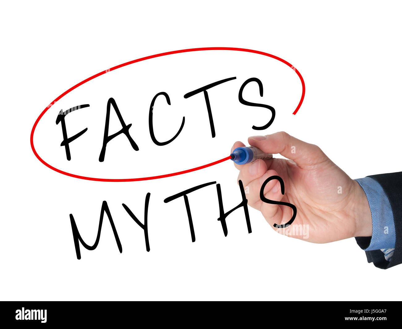 Businessman hand drawing and choosing Facts instead of Myths. Facts ...