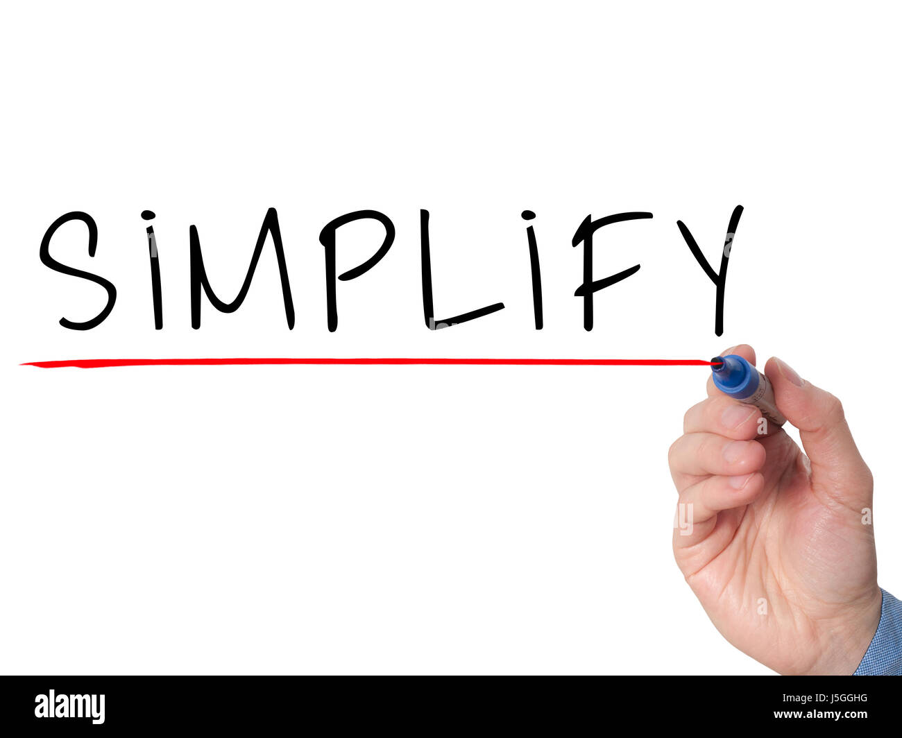 Businessman hand writing Simplify with marker on transparent wipe board ...