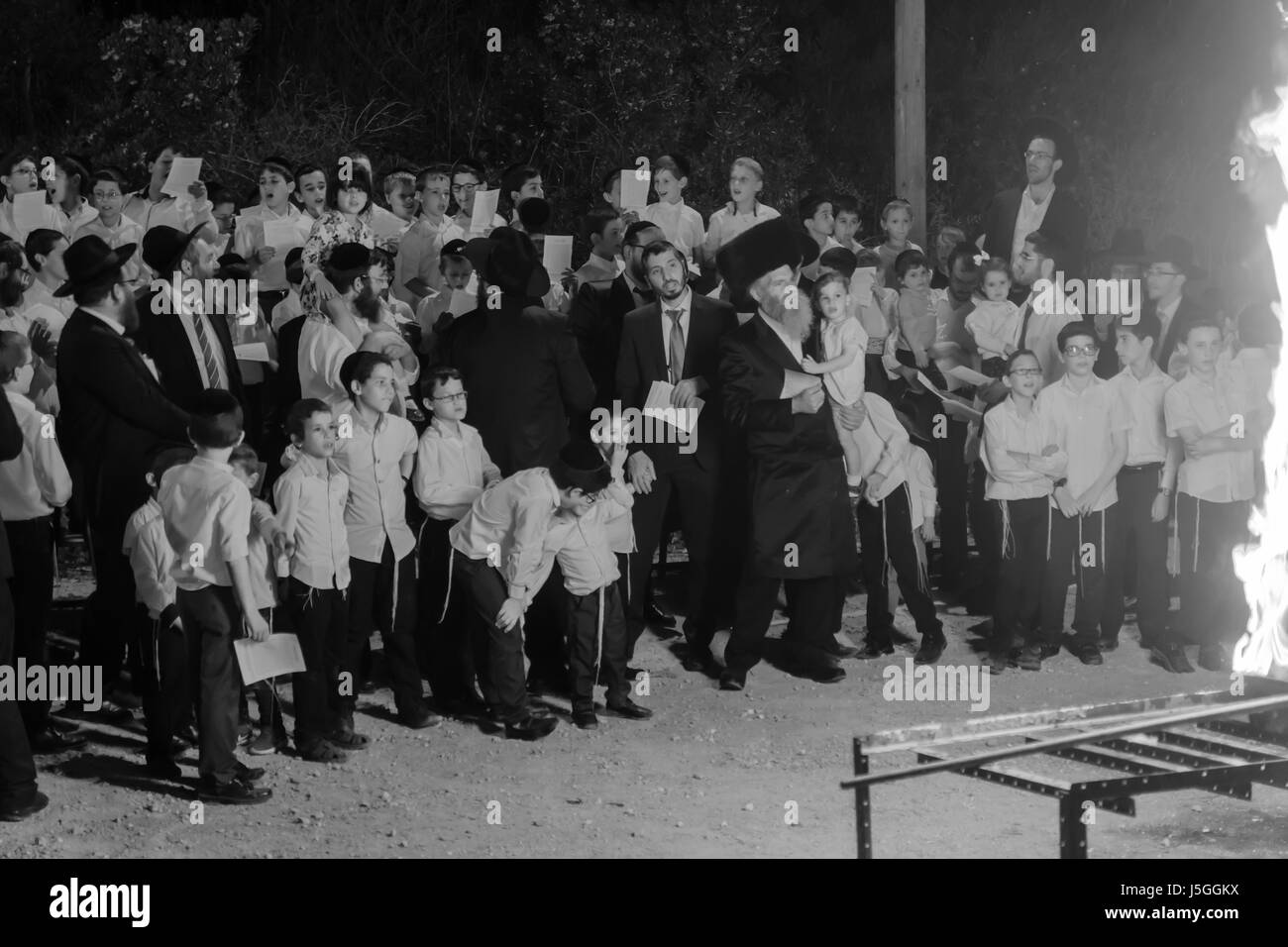 HAIFA, ISRAEL - MAY 13, 2017: A crowd of ultra-orthodox Jews gather ...