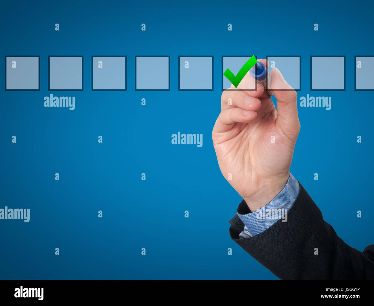 Businessman ticks off in in a square. Task list concept. Isolated on ...