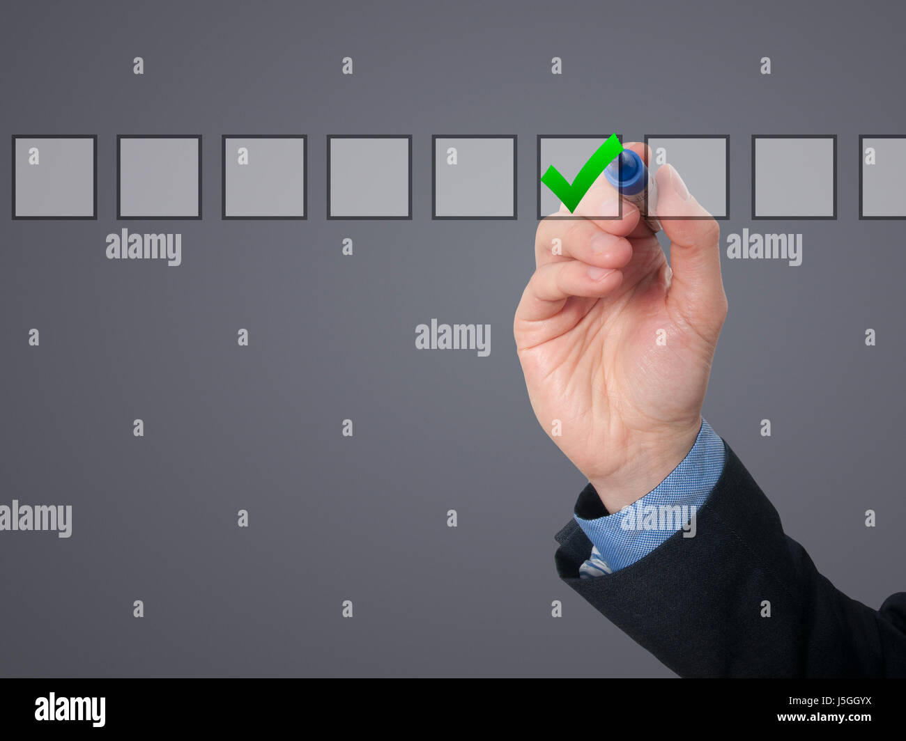 Businessman ticks off in in a square. Task list concept. Isolated on ...