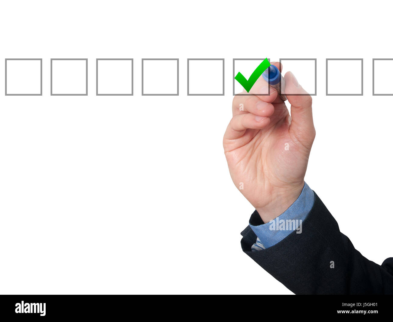 Businessman ticks off in in a square. Task list concept. Isolated on ...